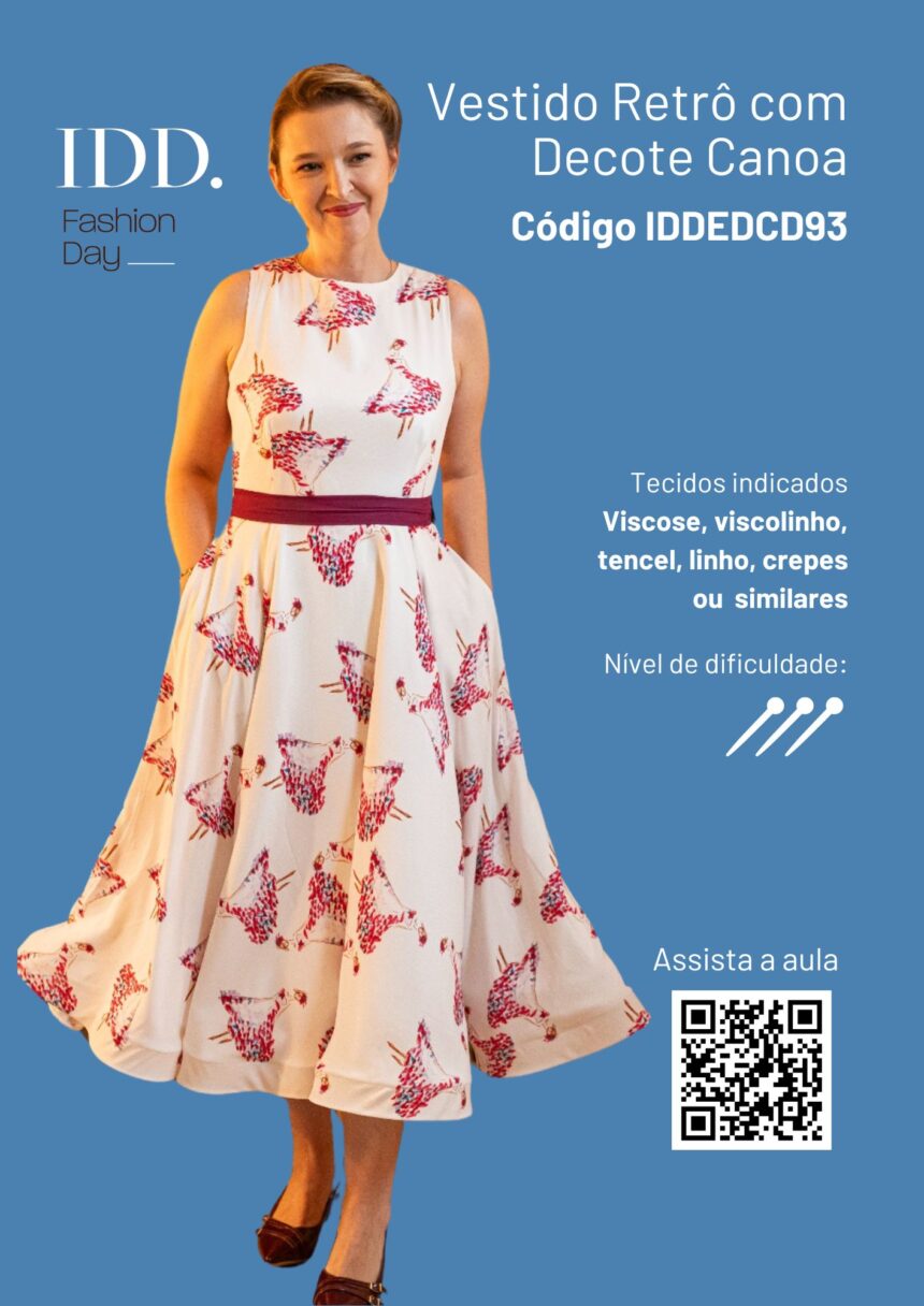 Molde de Vestido Retrô com Decote Canoa – Molde em PDF – Meus Moldes ...